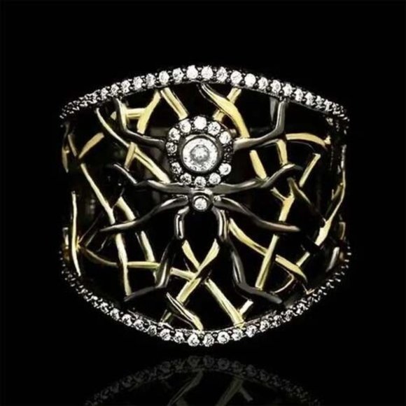 Jewelry | Nwot Eerie Goth Black Spider Web Oxidized Silver 14k Goldclad ...